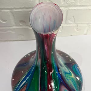 Dark Multi Colored Narrow Neck Glass Vase Hand Painted - Etsy