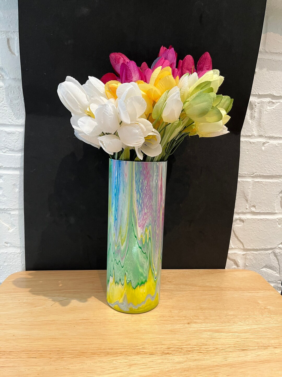 Multi Colored Glass Vase for All Colors of Flowers Pastel Hand Painted ...