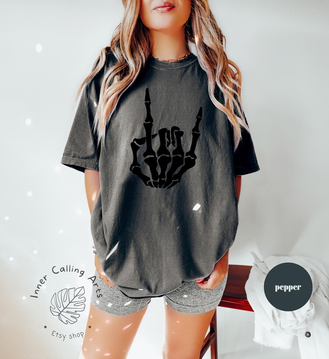 Minimalist Skeleton Hand Shirt, Comfort Colors® Vintage Halloween Shirt ...