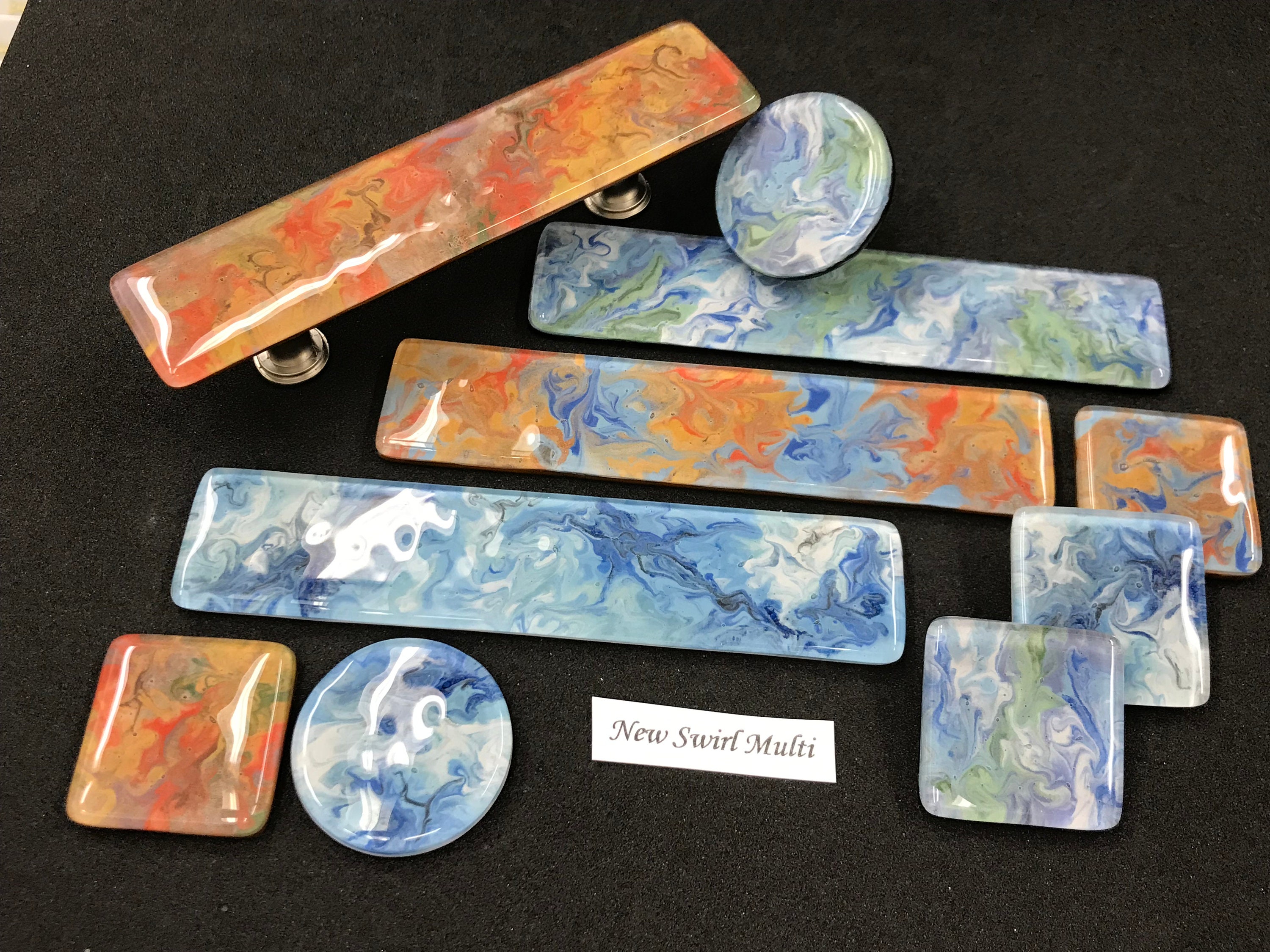 NEW SWIRL MULTI Fused Glass "by Charlie" Hand Crafted Drawer/cabinet Pulls & Knobs... Made to ...
