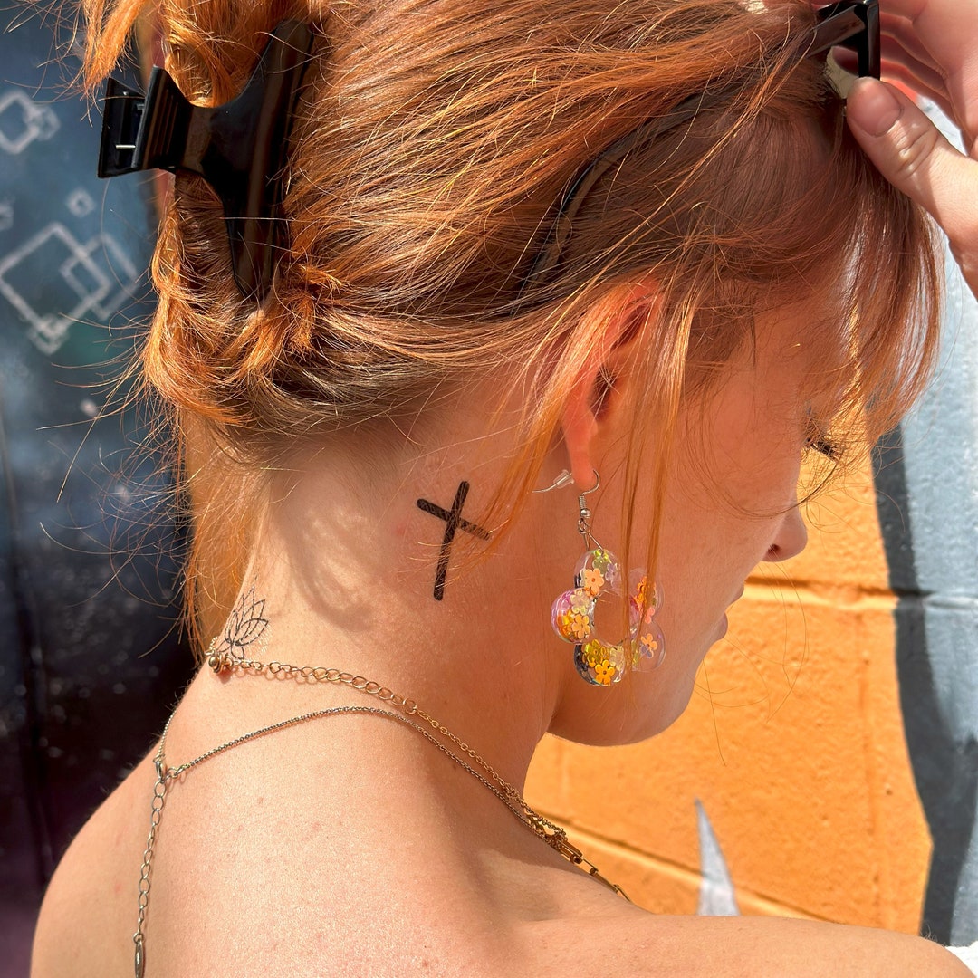 Cross Tattoo - Fake Tattoo - Black and White Cross Tattoo - Religious ...