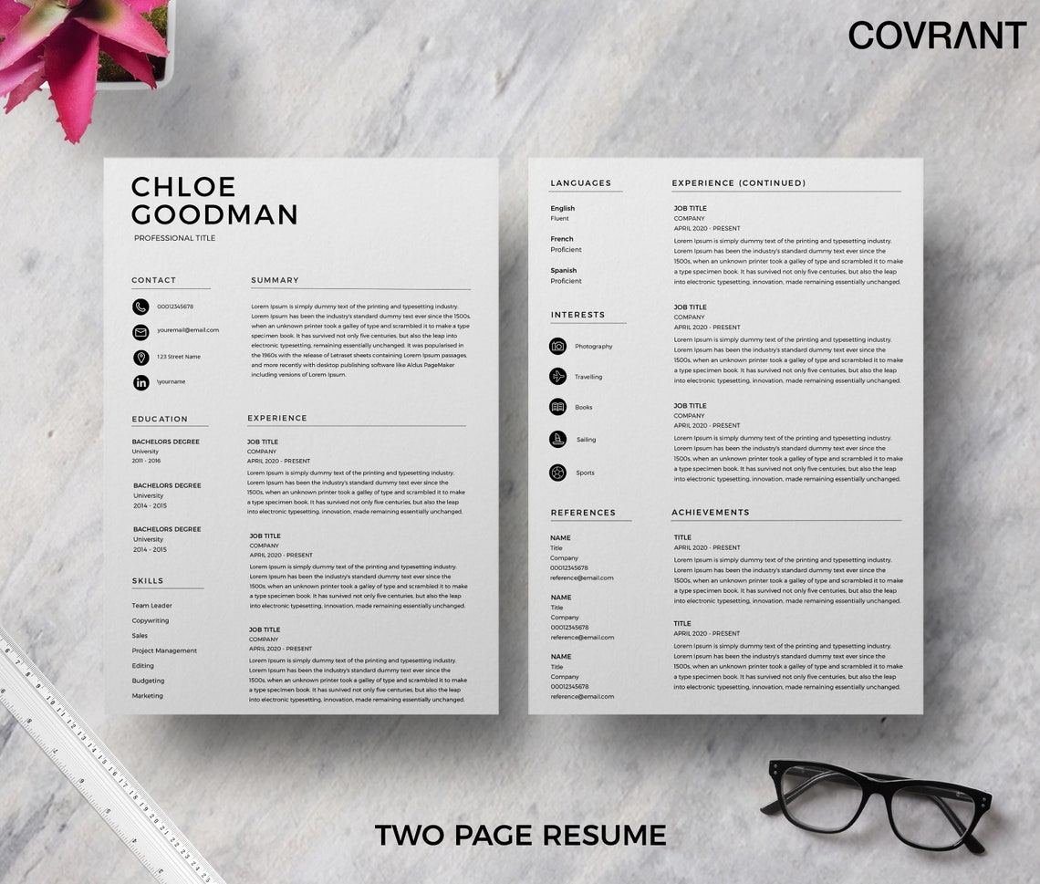 Minimalist & Modern Resume Template for Word Professional CV - Etsy