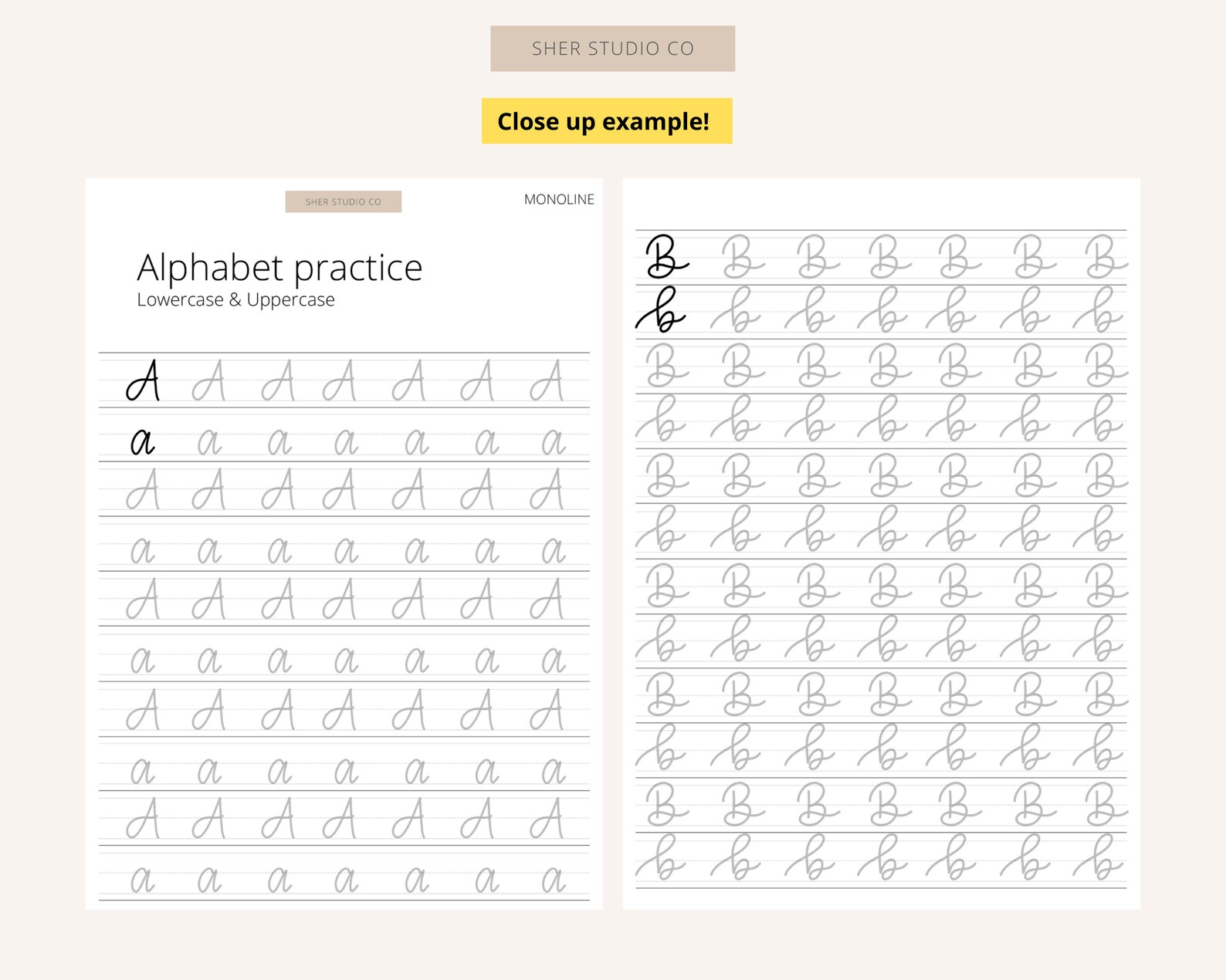 Beginners Monoline Modern Calligraphy Practice Sheet | Etsy