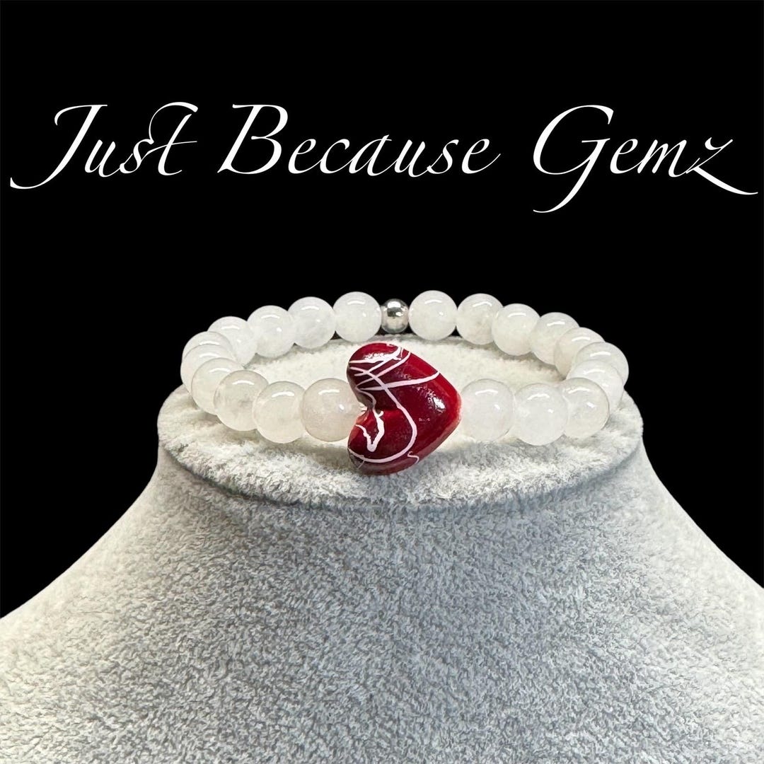 Red Heart and Jade Healing Crystal Bracelet, Valentines Gift Heart ...