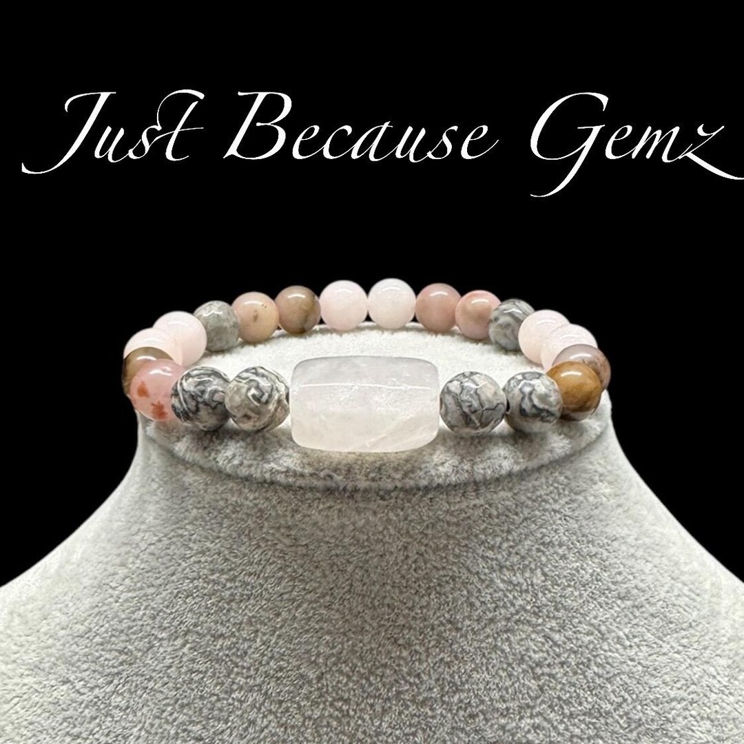 Chunky Rose Quartz, Jasper, Rhodonite Gemstone Beaded Bracelet, Crystal ...