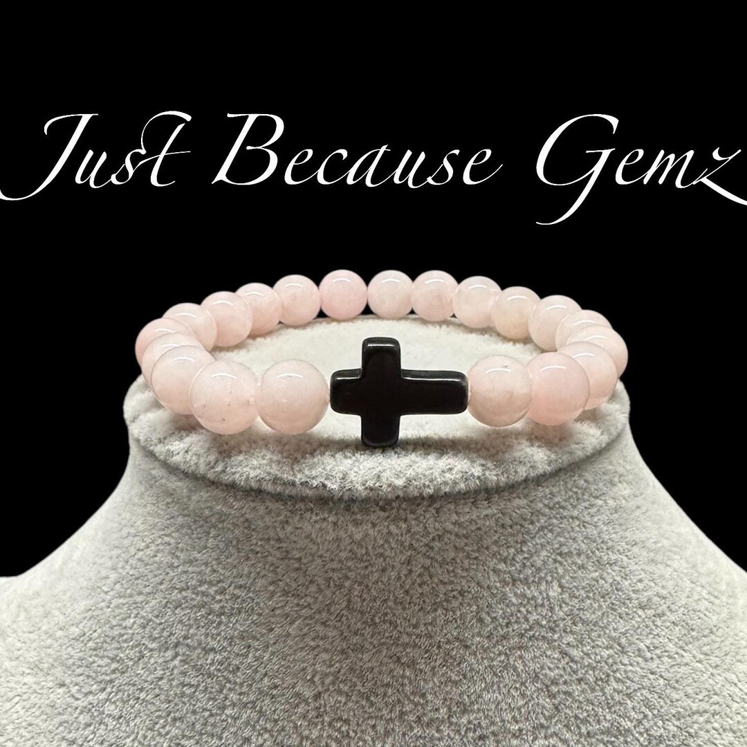 Rose Quartz and Cross Gemstone Bracelet, Self Love Crystal Healing ...