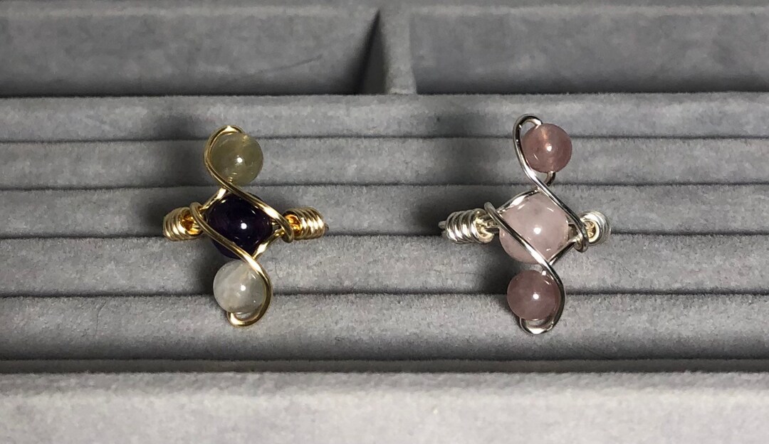 Cross Shaped Wire Wrapped Ring, Amethyst Gold Gemstone Ring, Rose ...