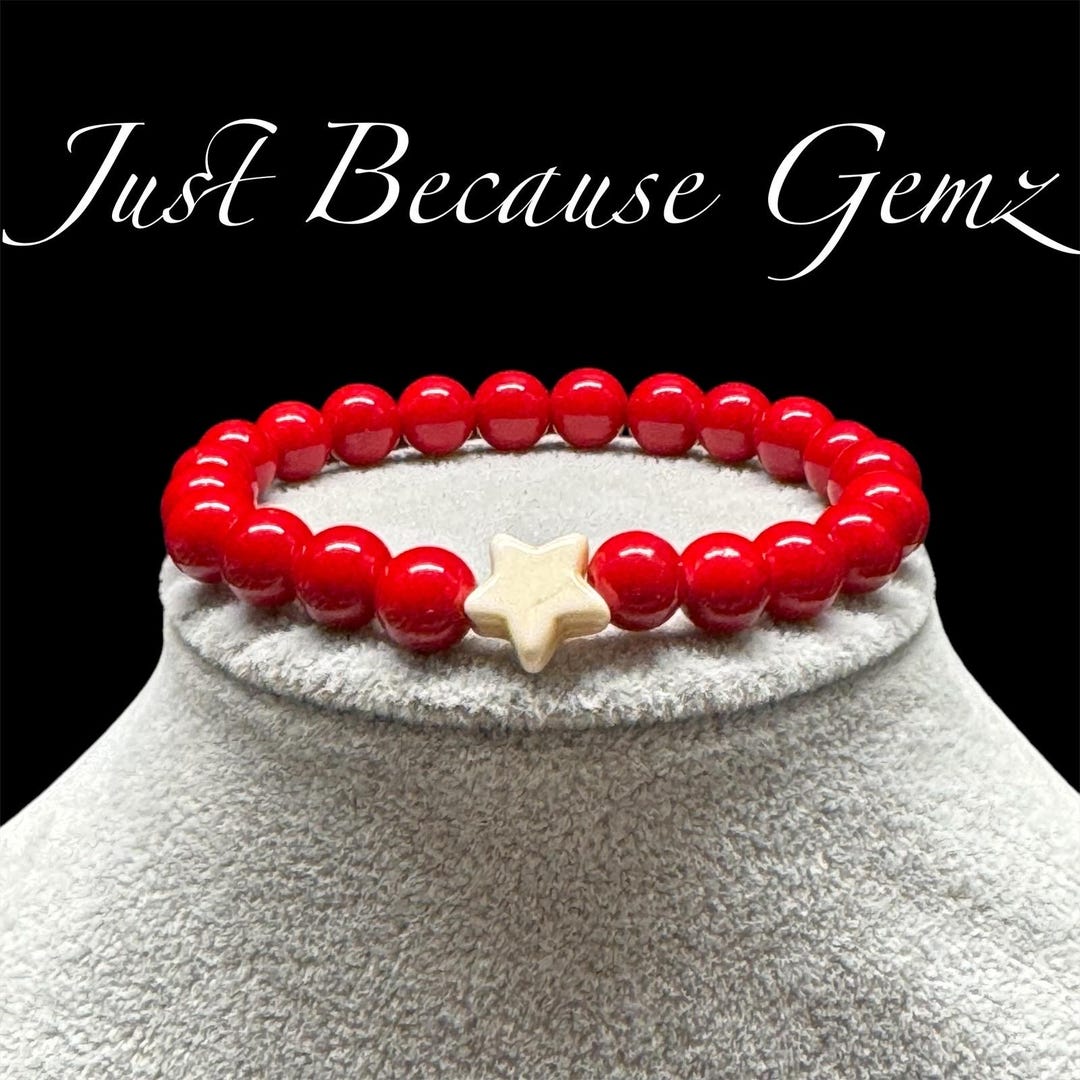 Red Jade Healing Crystal Bracelet, Valentines Gift, Star Charm Gemstone ...