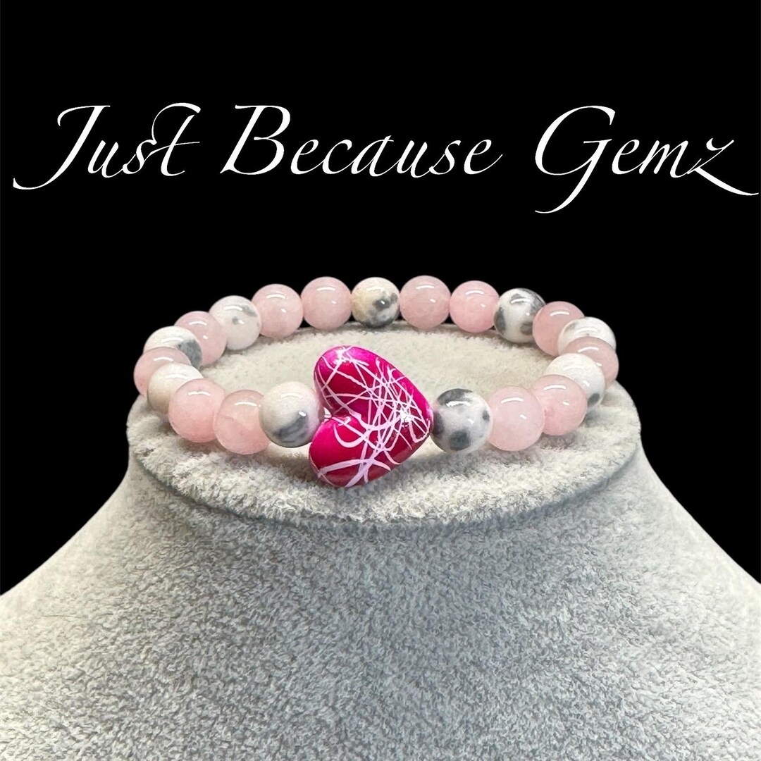 Rose Quartz and Jade Healing Crystal Bracelet, Valentines Gift Heart ...