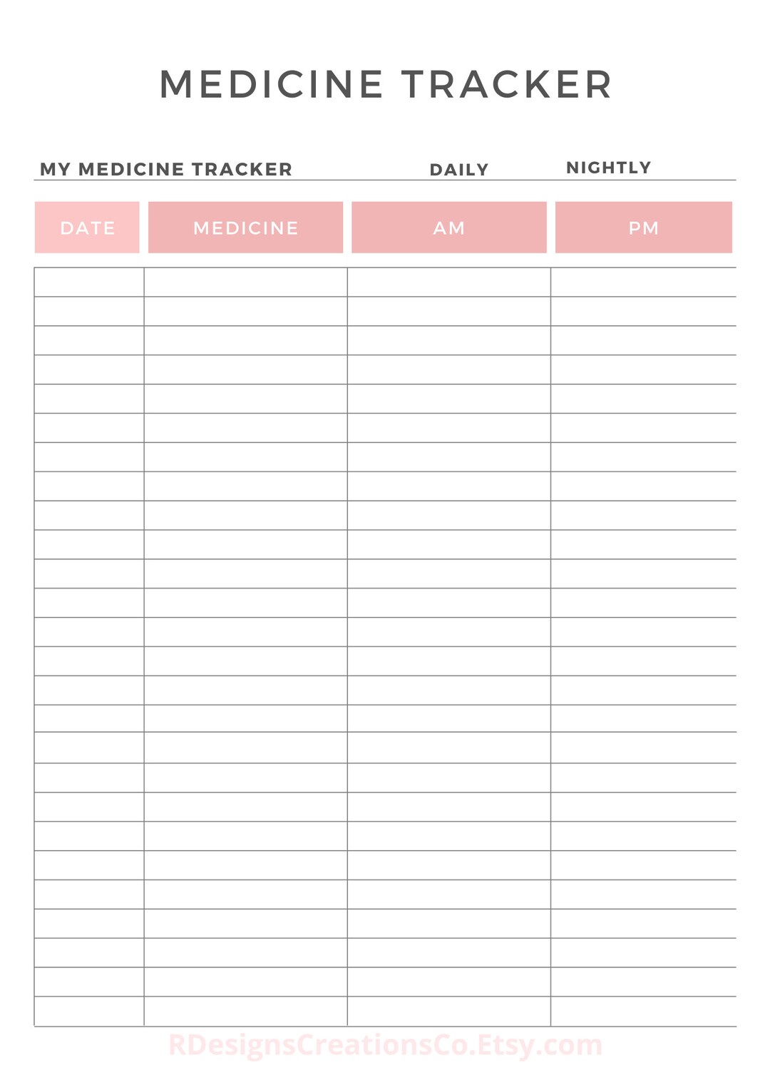 Medicine List Chart Tracker Printable Medication List Instant Download ...