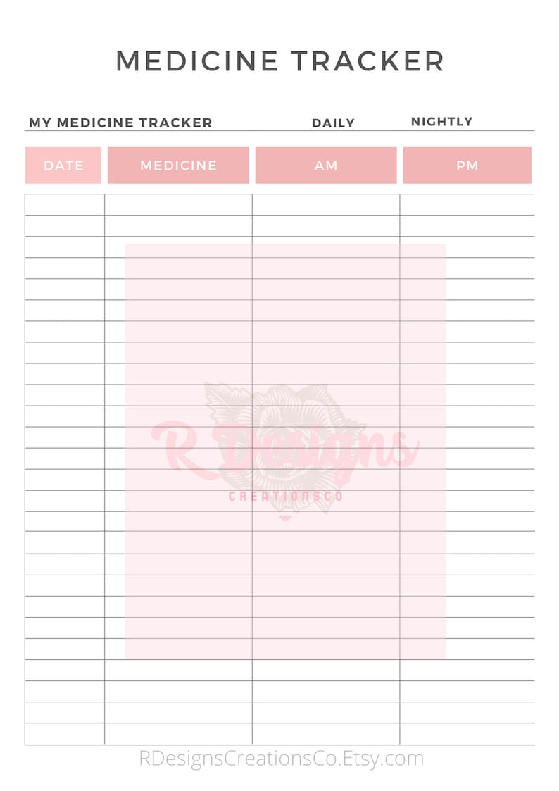 Medicine List Chart Tracker Printable Medication List Instant Download ...