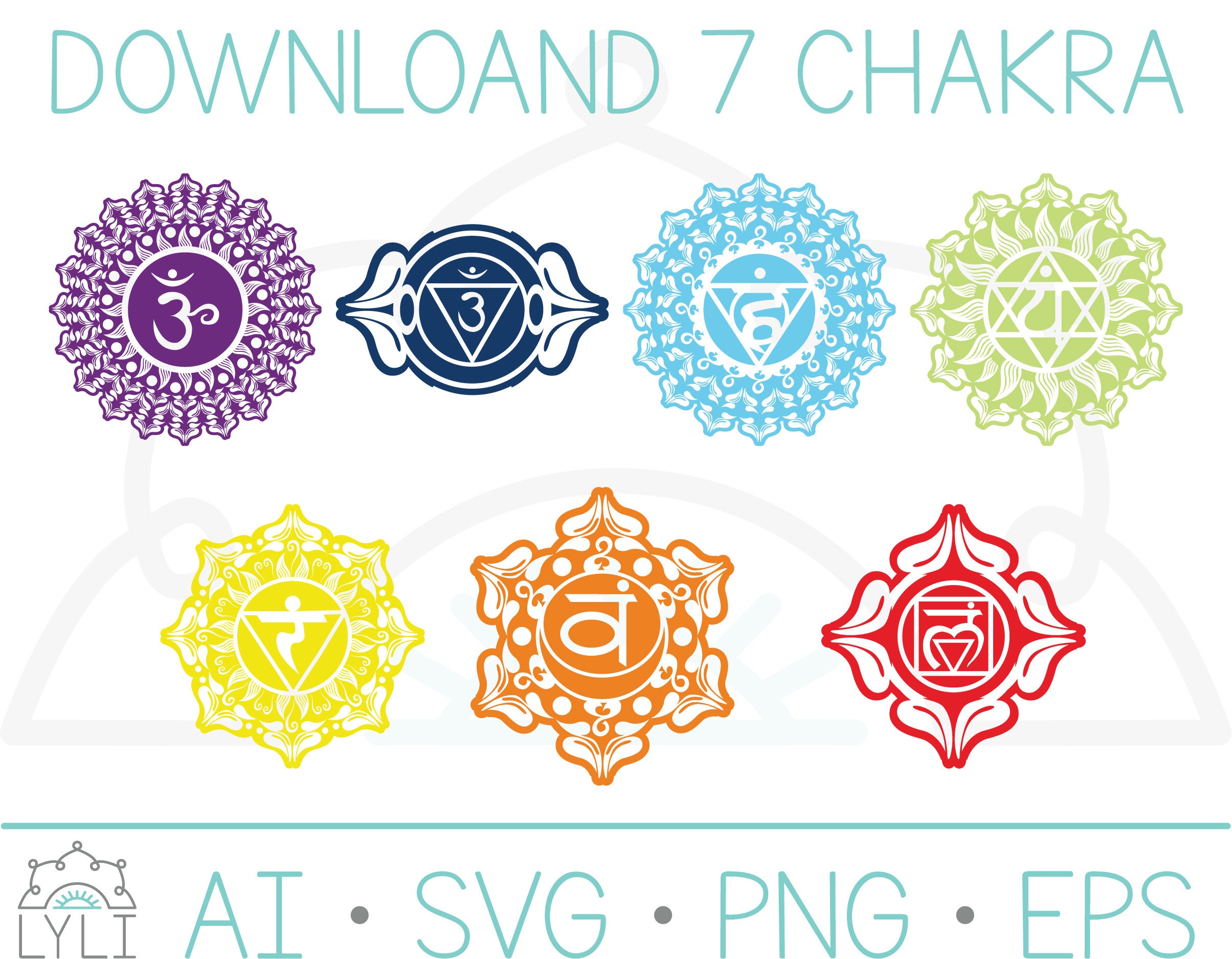 Chakras for Immediate Download, Chakra Symbol EPS, MANDALA EPS, Digital ...