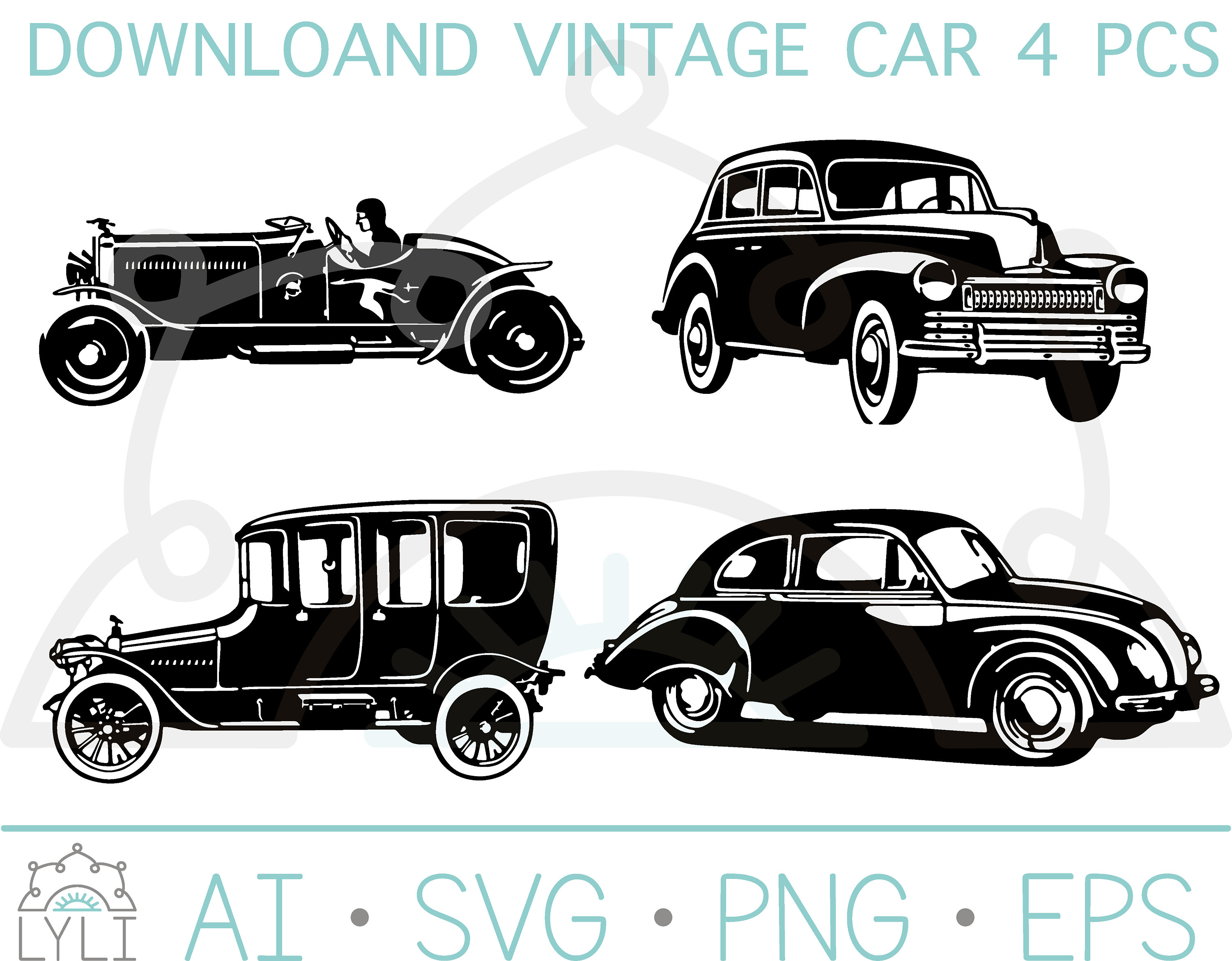 Vintage Car Svg, Retro Car, SET 4 Pcs CAR, File in Svg, Ai, Eps, Png ...