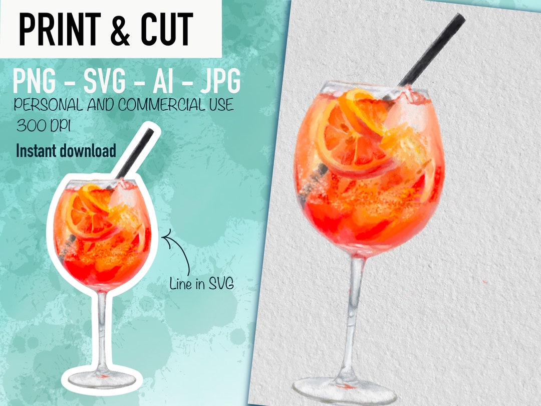 Aperol Spritz Watercolor Clipart, Summer Drink PNG SVG (digital ...