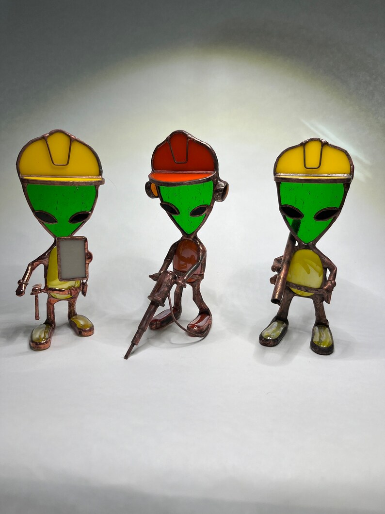 Stained Glass Alien Construction Worker With Jack Hammer - Etsy