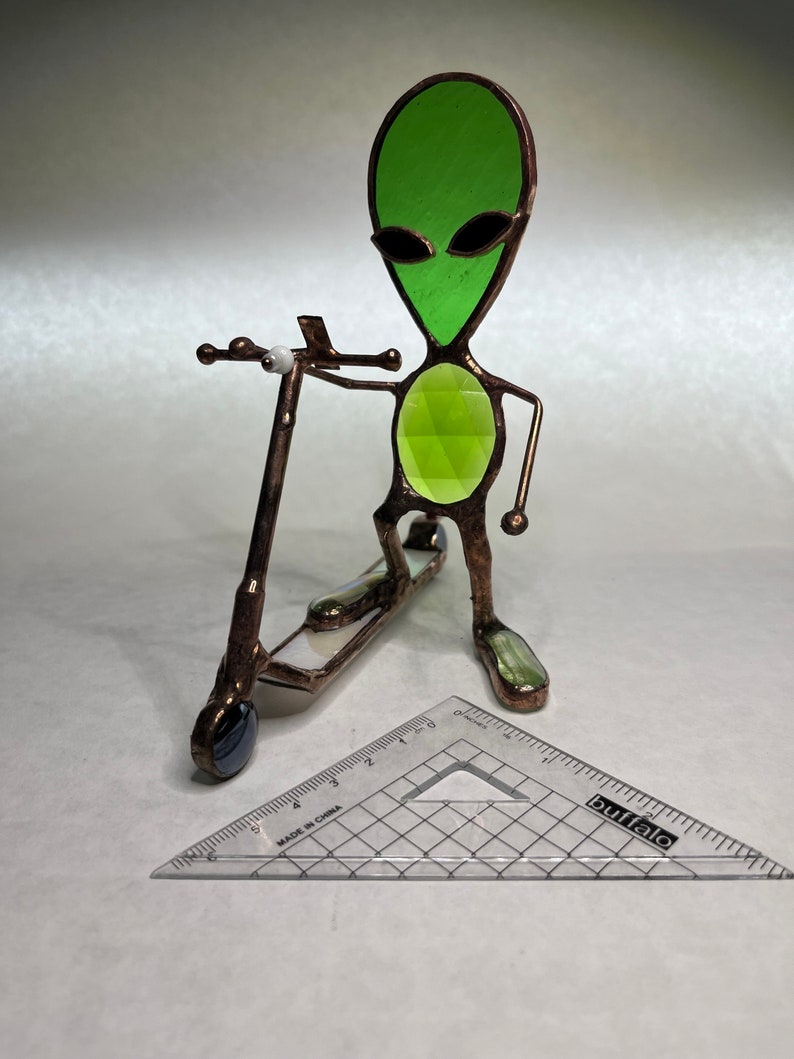Stained Glass Alien on Scooter - Etsy