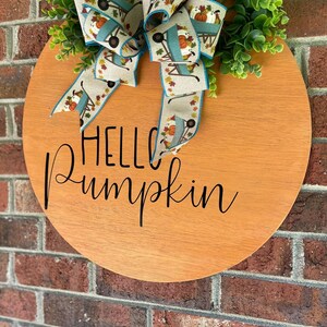Hello Pumpkin Door Sign Pumpkin Stained Orange Fall Wreath Hello ...