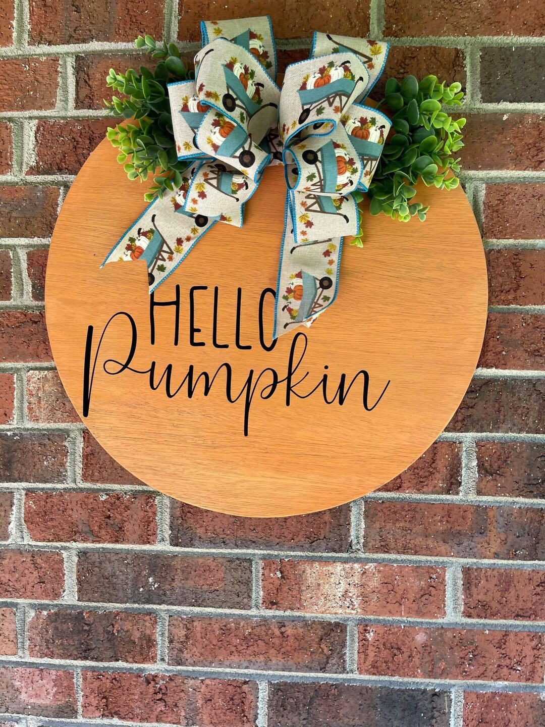 Hello Pumpkin Door Sign Pumpkin Stained Orange Fall Wreath Hello ...