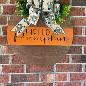 Hello Pumpkin Door Sign Pumpkin Stained Orange Fall Wreath Hello ...
