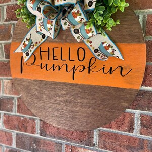 Hello Pumpkin Door Sign Pumpkin Stained Orange Fall Wreath Hello ...