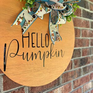 Hello Pumpkin Door Sign Pumpkin Stained Orange Fall Wreath Hello ...