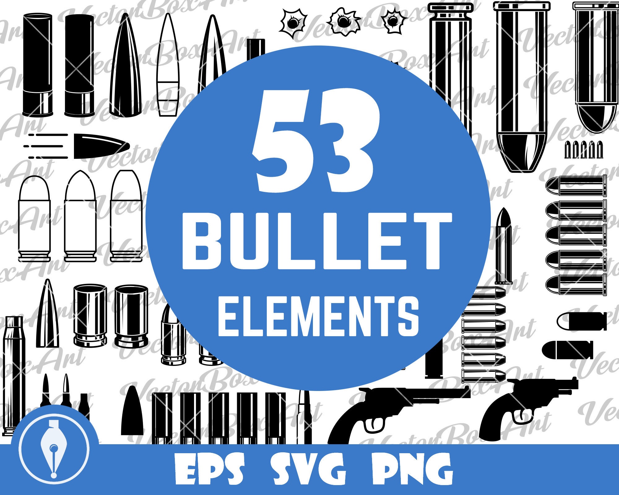 Bullet Clipart, Bullet Cartridge Svg, Eps, Ai. Bullet Bundle, Patron ...
