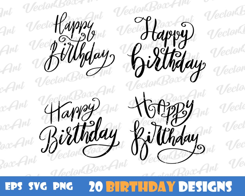 20 Happy Birthday Designs Svg Birthday Lettering Phrases Png - Etsy