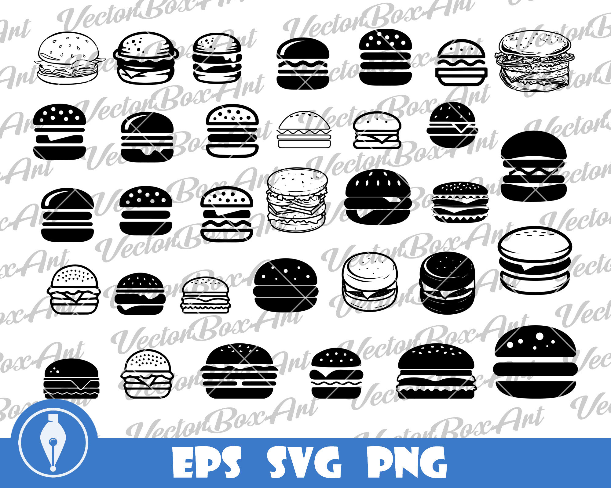 Burger Svg Bundle, Urger Clipart, Burger Png, Burger Vector, Burger Svg ...