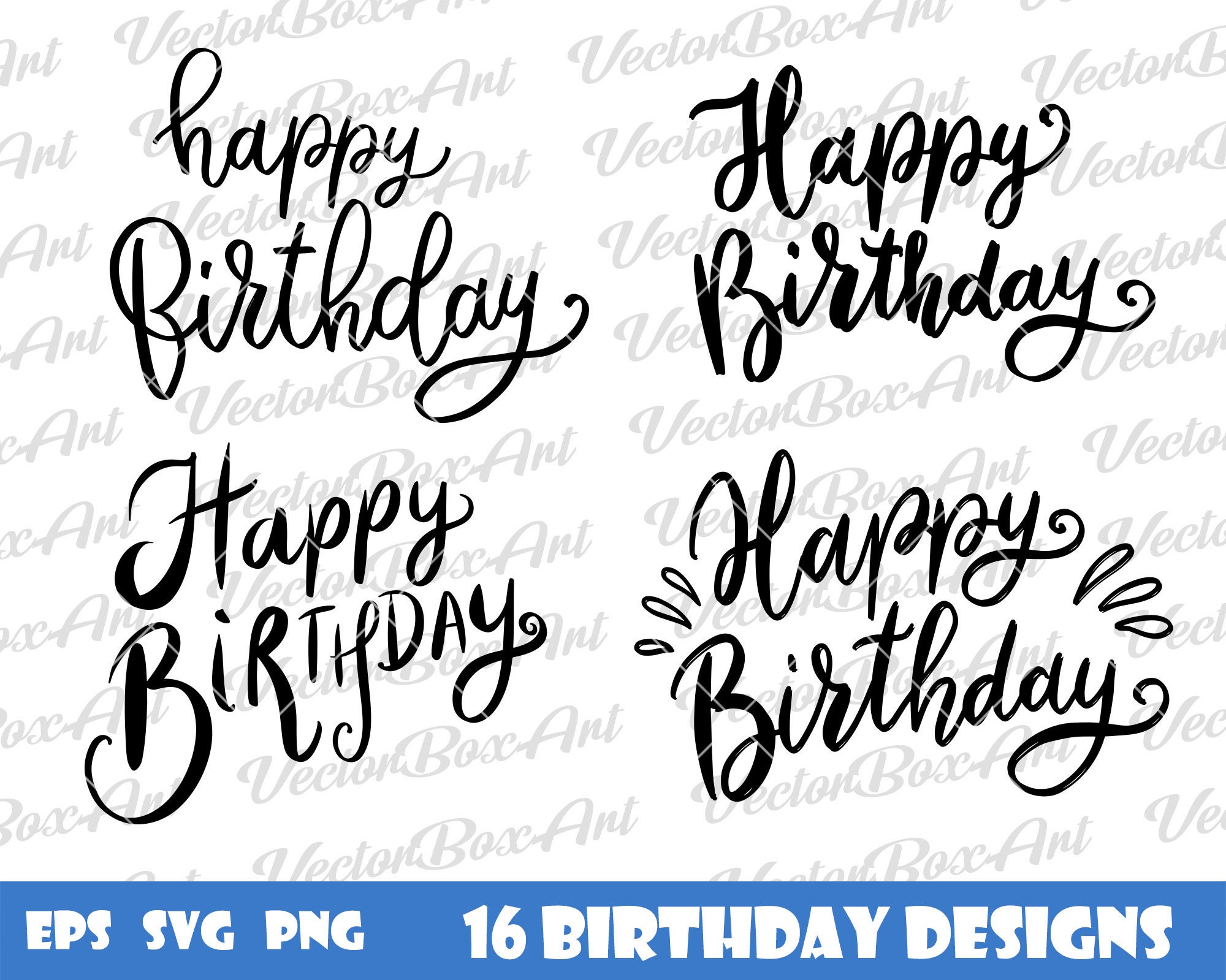 16 Happy Birthday Designs Svg, Birthday Lettering Phrases Png, Happy ...