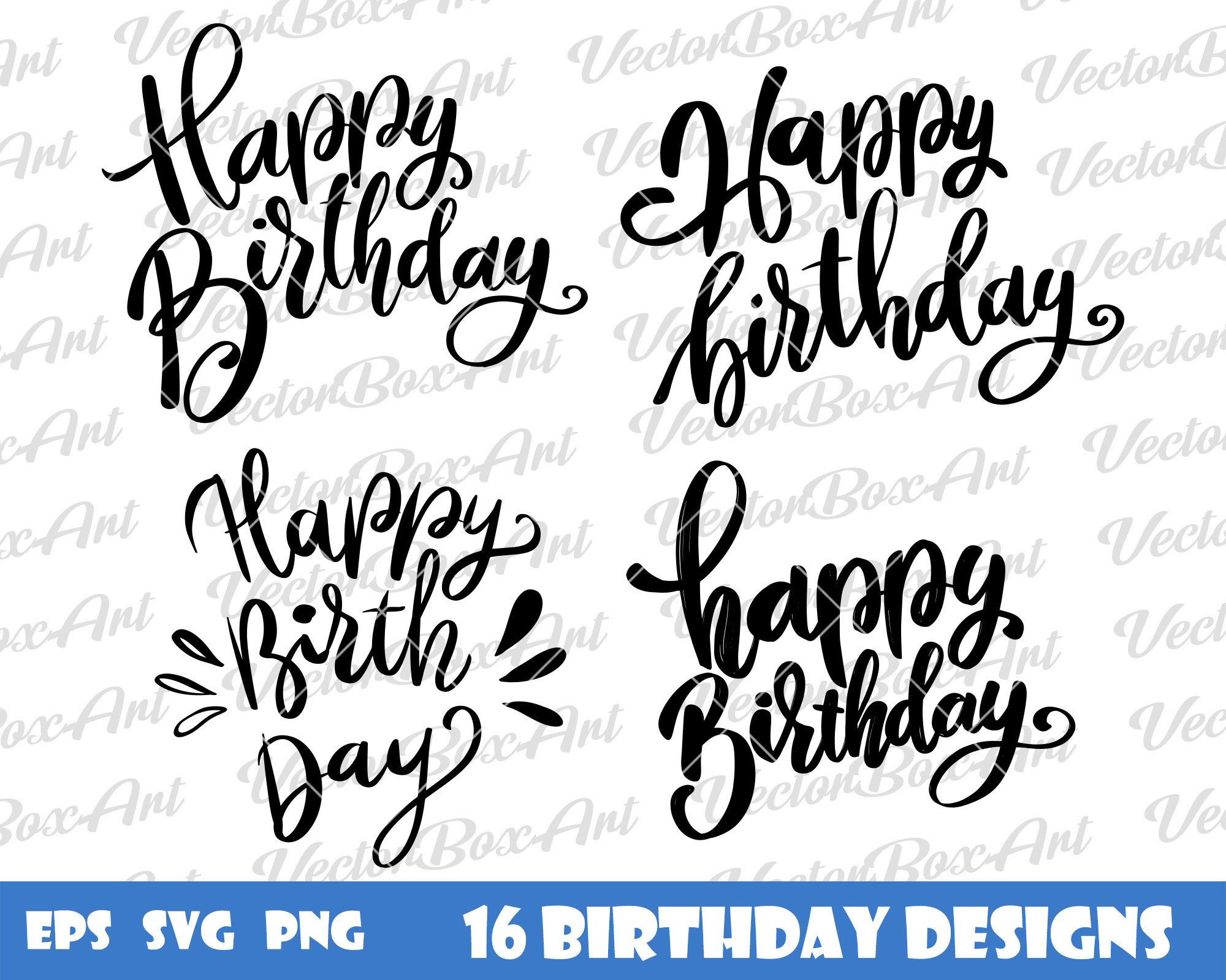 16 Happy Birthday Designs Svg, Birthday Lettering Phrases Png, Happy ...