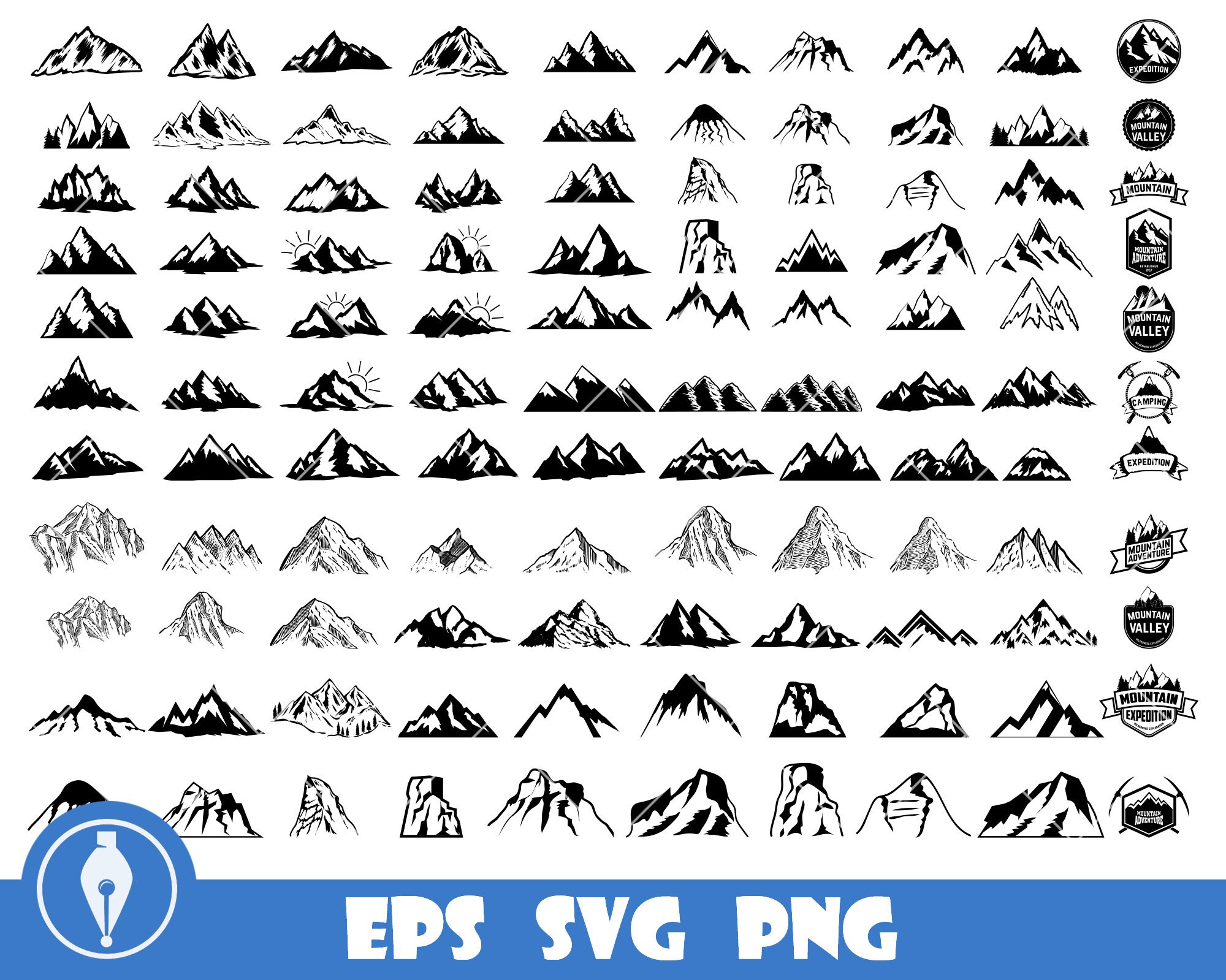 110 Mountain SVG Bundle, Mountain Svg Clipart, Hills Svg, Mountain Svg ...