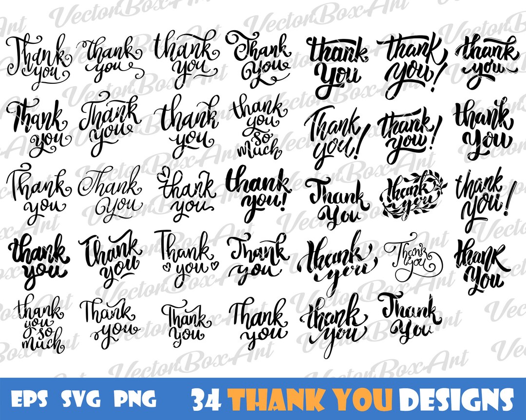 34 Thank You Lettering Bundle, Thank You Svg, Thank You Cut Files ...
