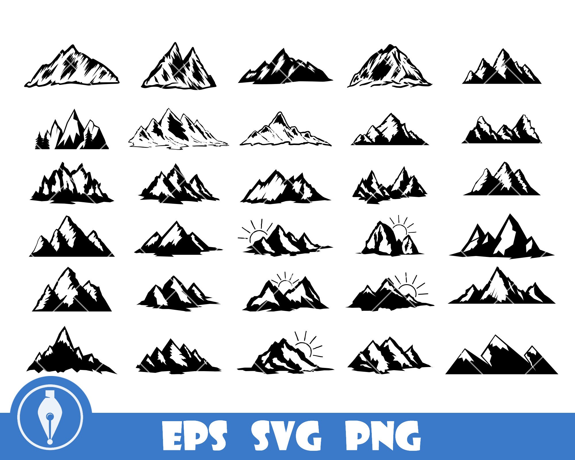 110 Mountain SVG Bundle, Mountain Svg Clipart, Hills Svg, Mountain Svg ...