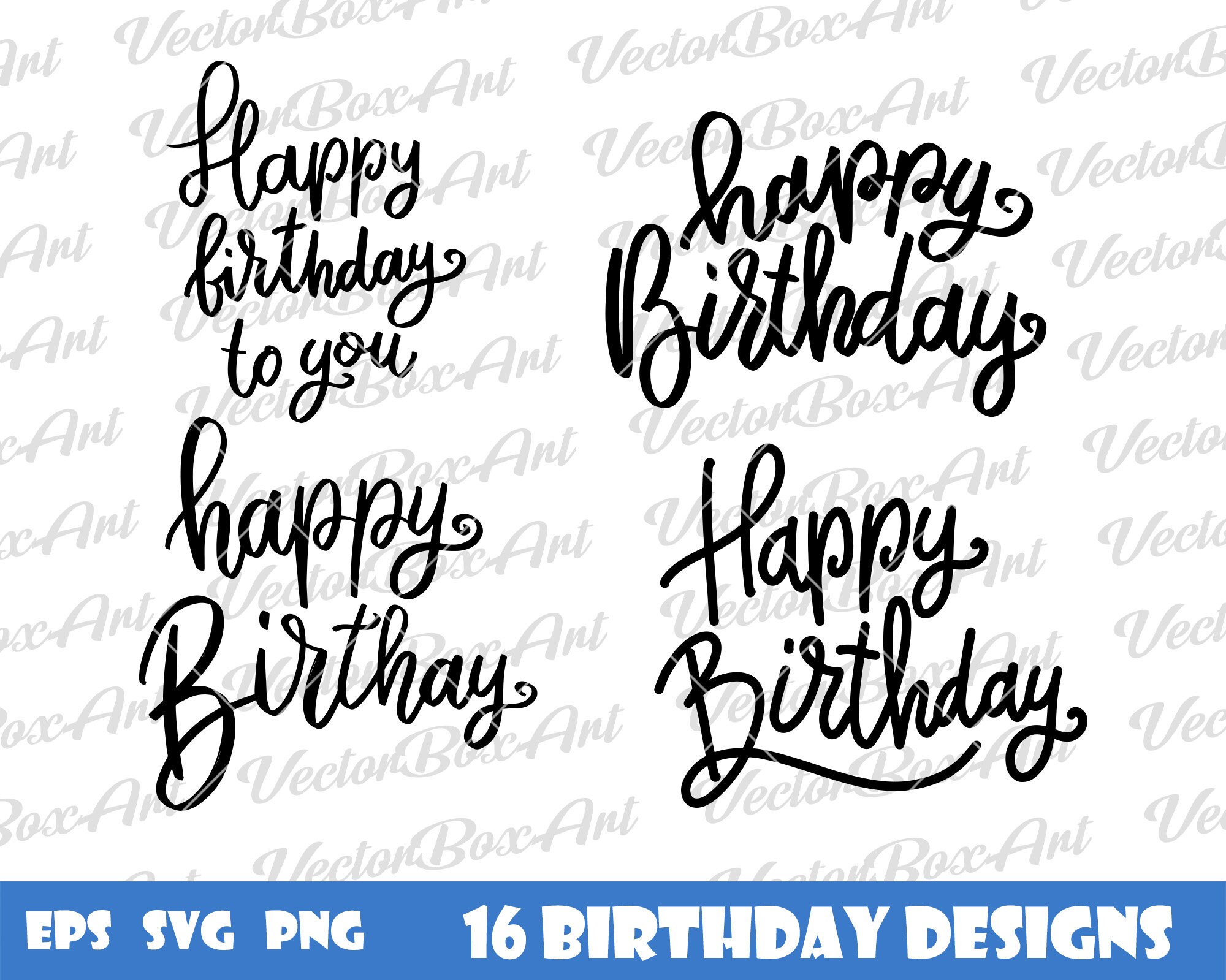 16 Happy Birthday Designs Svg, Birthday Lettering Phrases Png, Happy ...