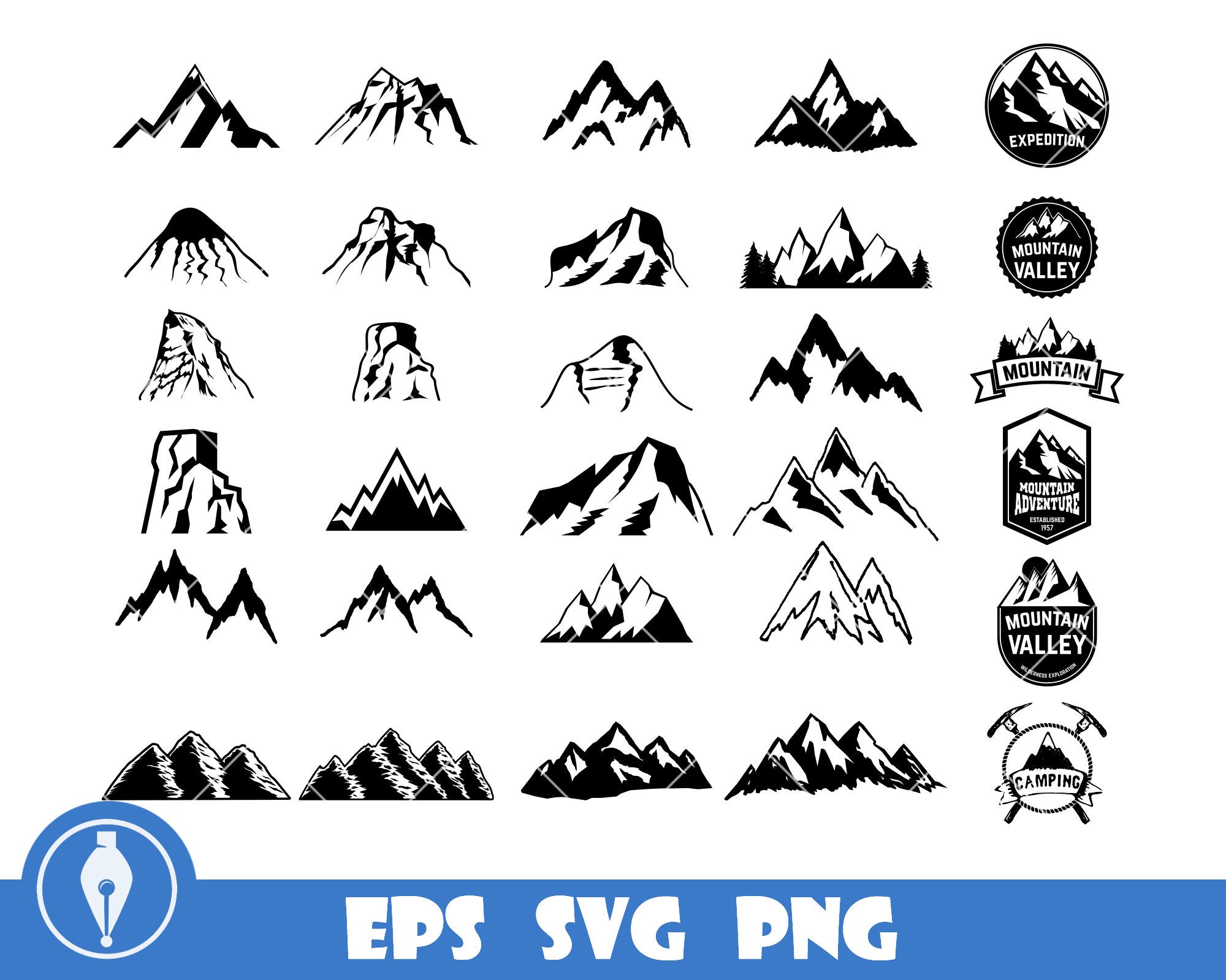 110 Mountain SVG Bundle, Mountain Svg Clipart, Hills Svg, Mountain Svg ...