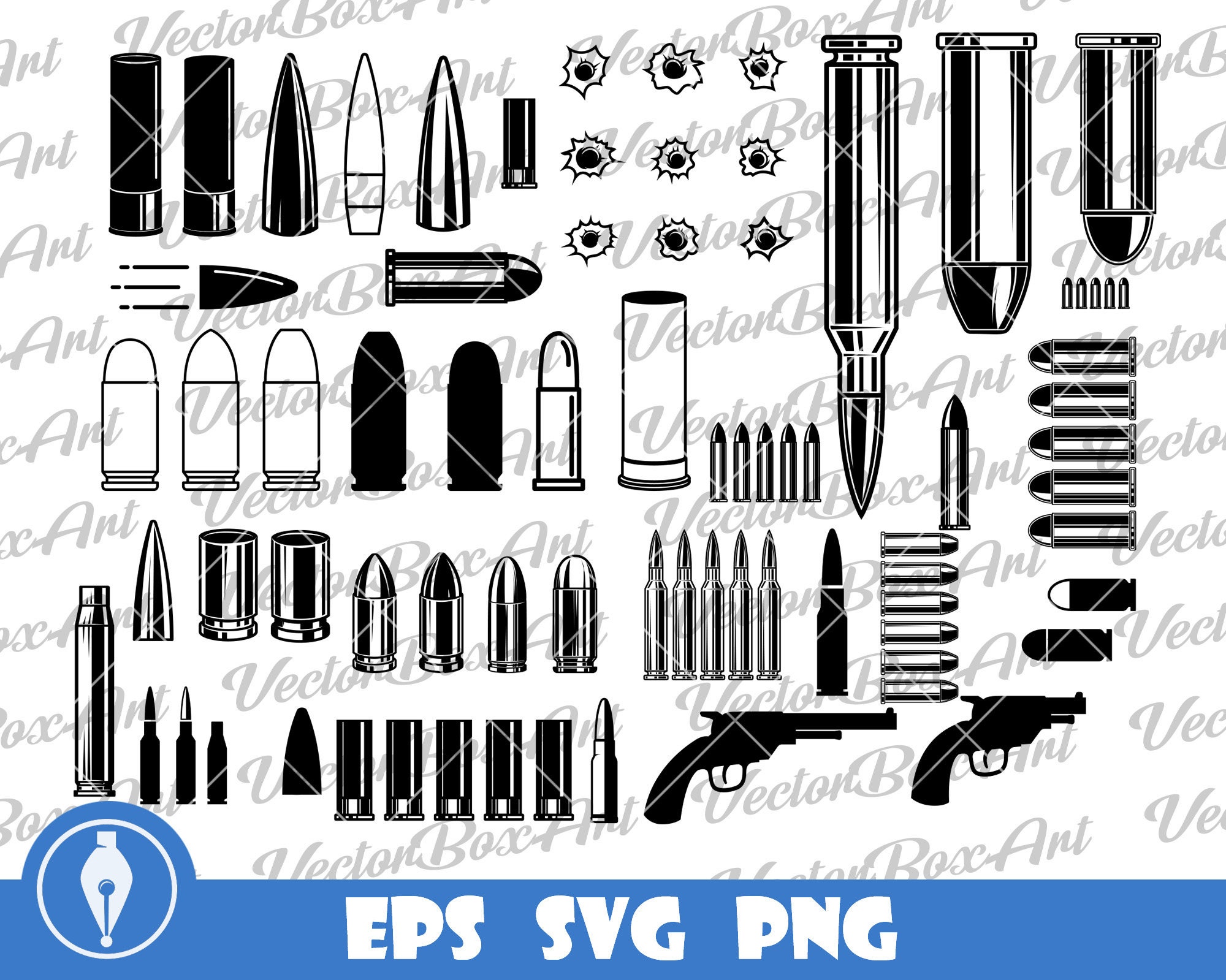 Bullet Clipart, Bullet Cartridge Svg, Eps, Ai. Bullet Bundle, Patron ...