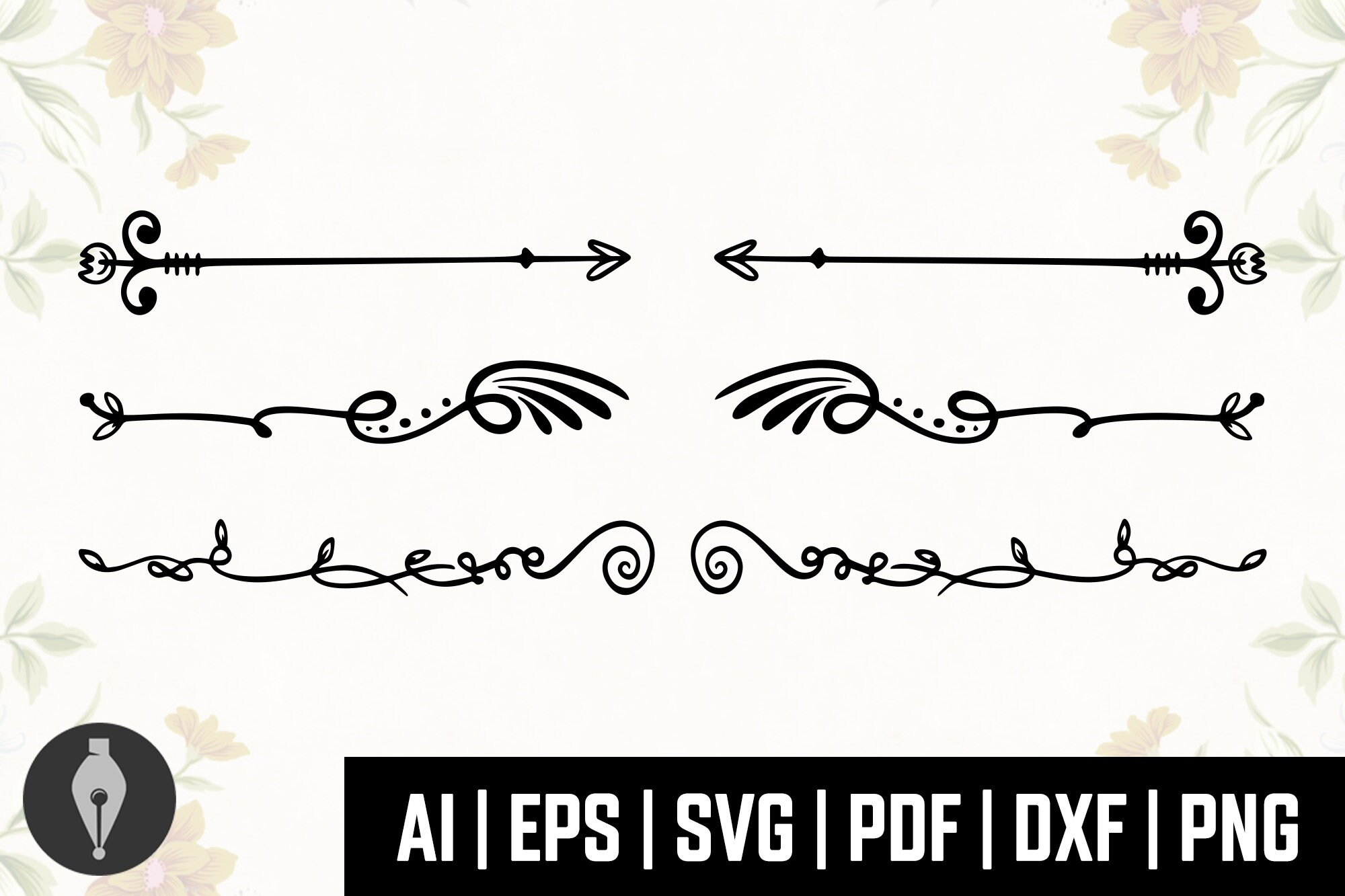 21 Floral Divider Lines Bundle SVG. Flourish Dividers Shapes | Etsy