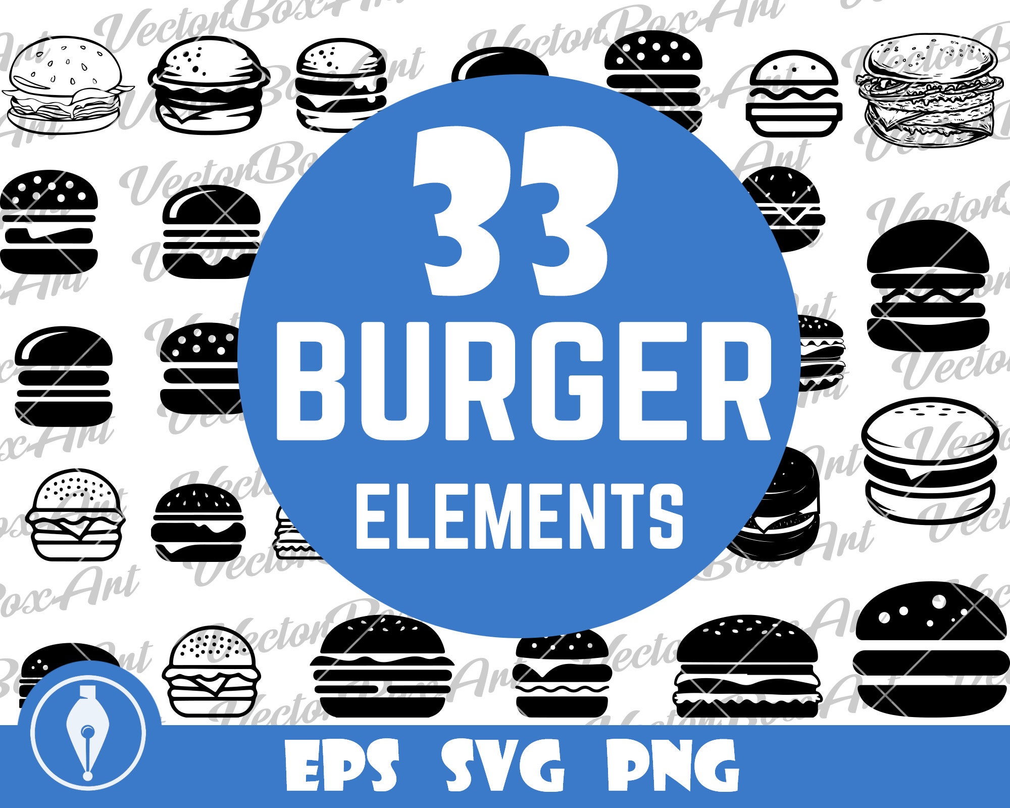 Burger Svg Bundle, Urger Clipart, Burger Png, Burger Vector, Burger Svg ...