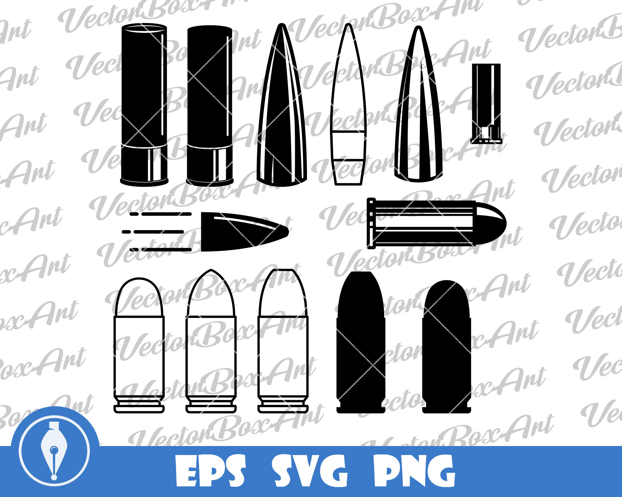 Bullet Clipart, Bullet Cartridge Svg, Eps, Ai. Bullet Bundle, Patron ...