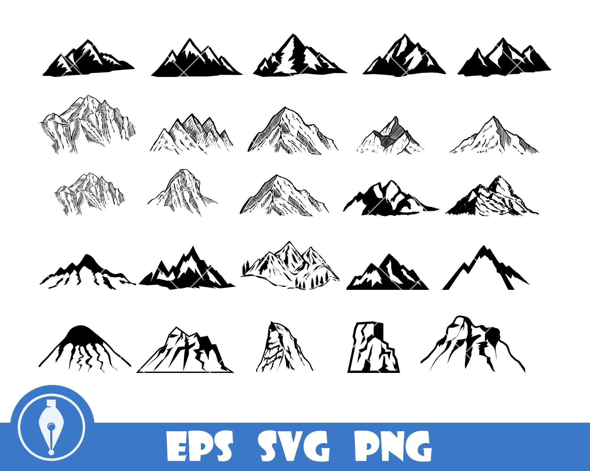 110 Mountain SVG Bundle, Mountain Svg Clipart, Hills Svg, Mountain Svg ...