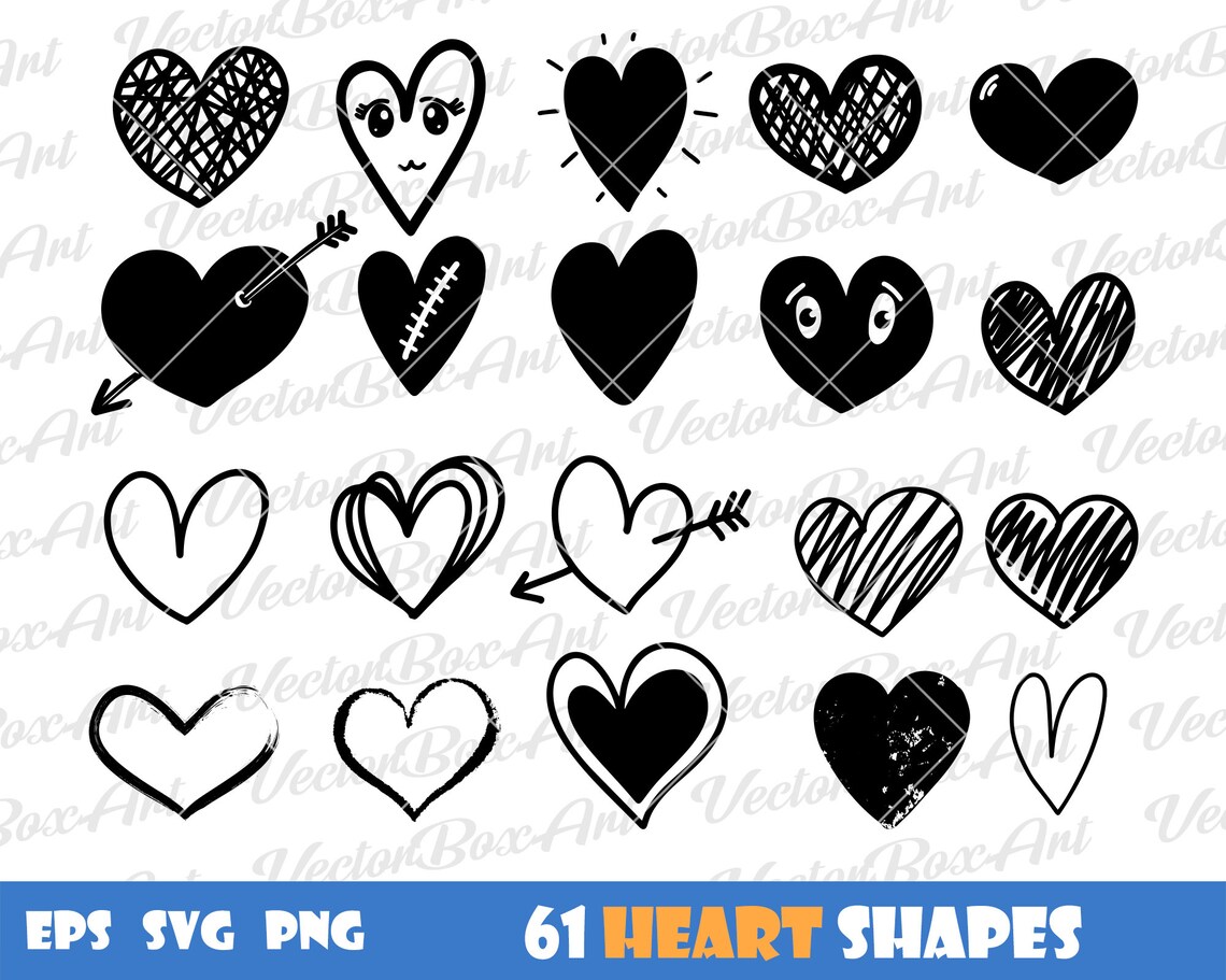 61 Heart Shapes, Heart Svg, Hand Drawn Heart Svg, Open Heart Svg ...