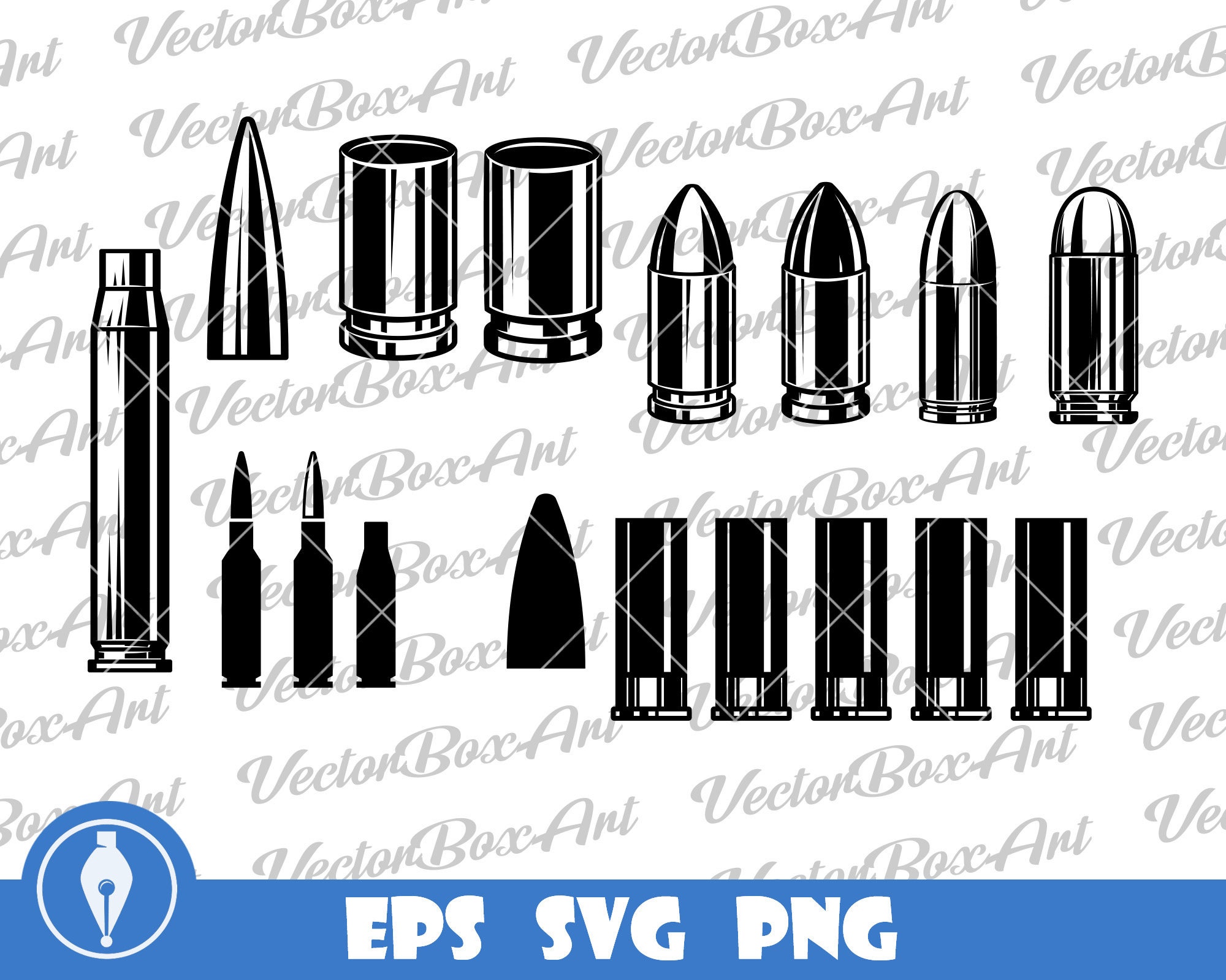 Bullet Clipart, Bullet Cartridge Svg, Eps, Ai. Bullet Bundle, Patron ...