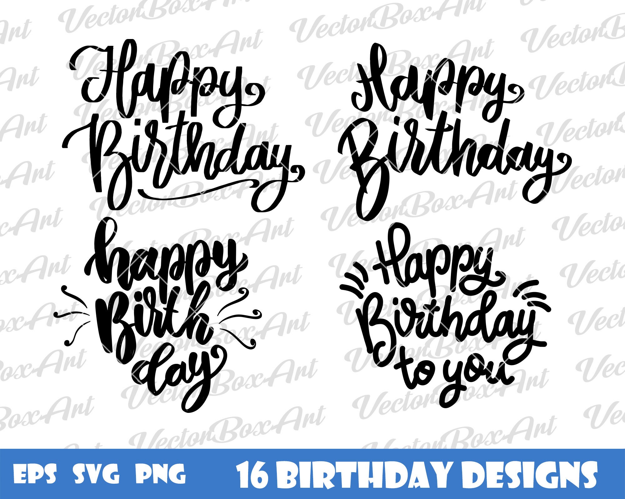 16 Happy Birthday Designs Svg, Birthday Lettering Phrases Png, Happy ...