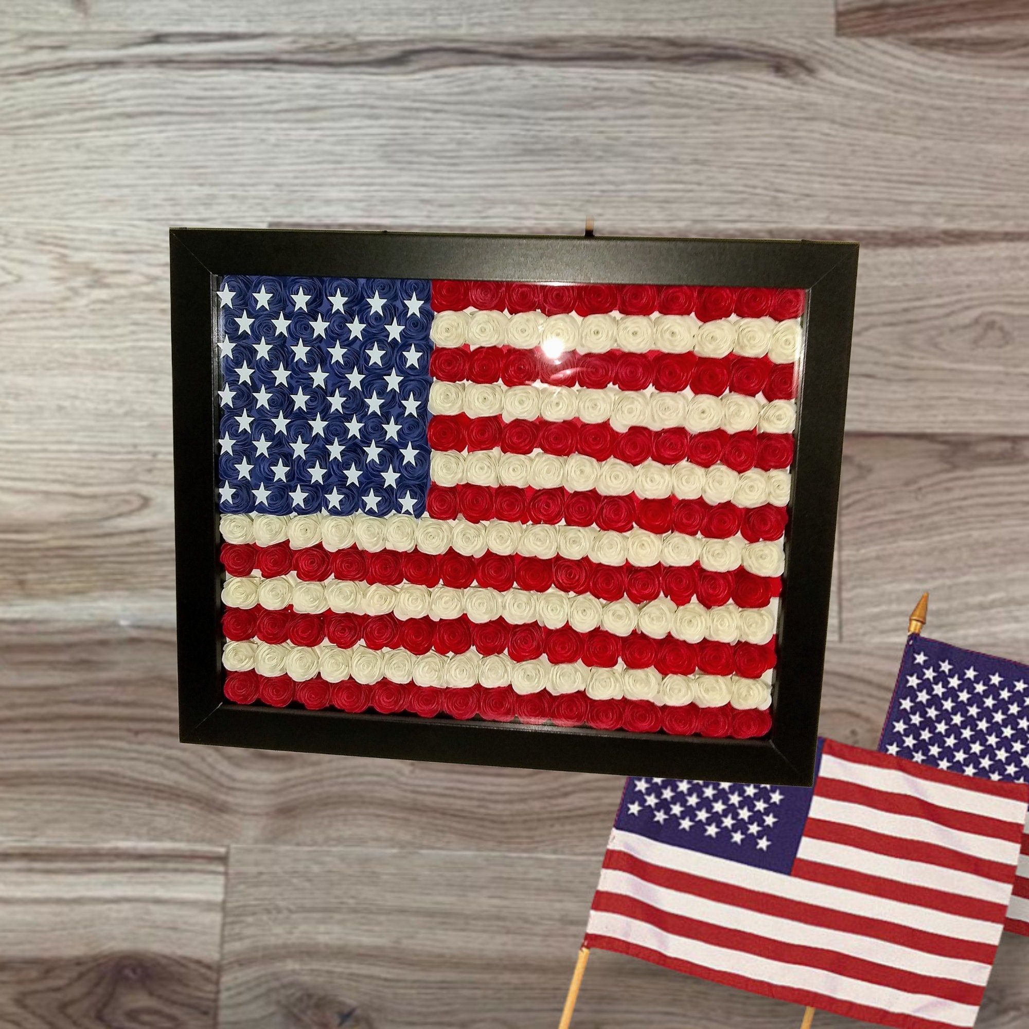 Handcrafted American Flag Paper Flower Shadow Box - Patriotic Home ...