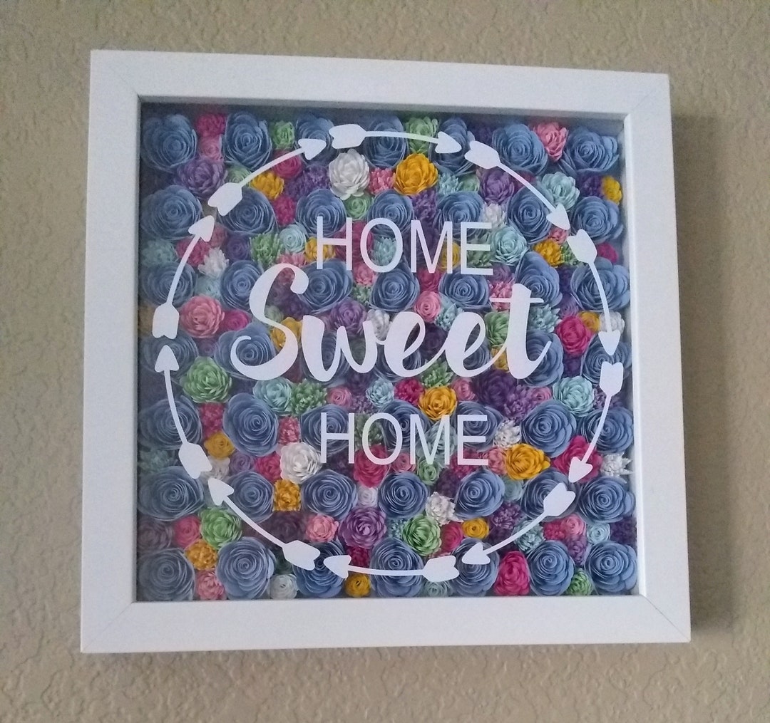 Home Sweet Home Floral Shadow Box Paper Flower Frame Housewarming Gift ...