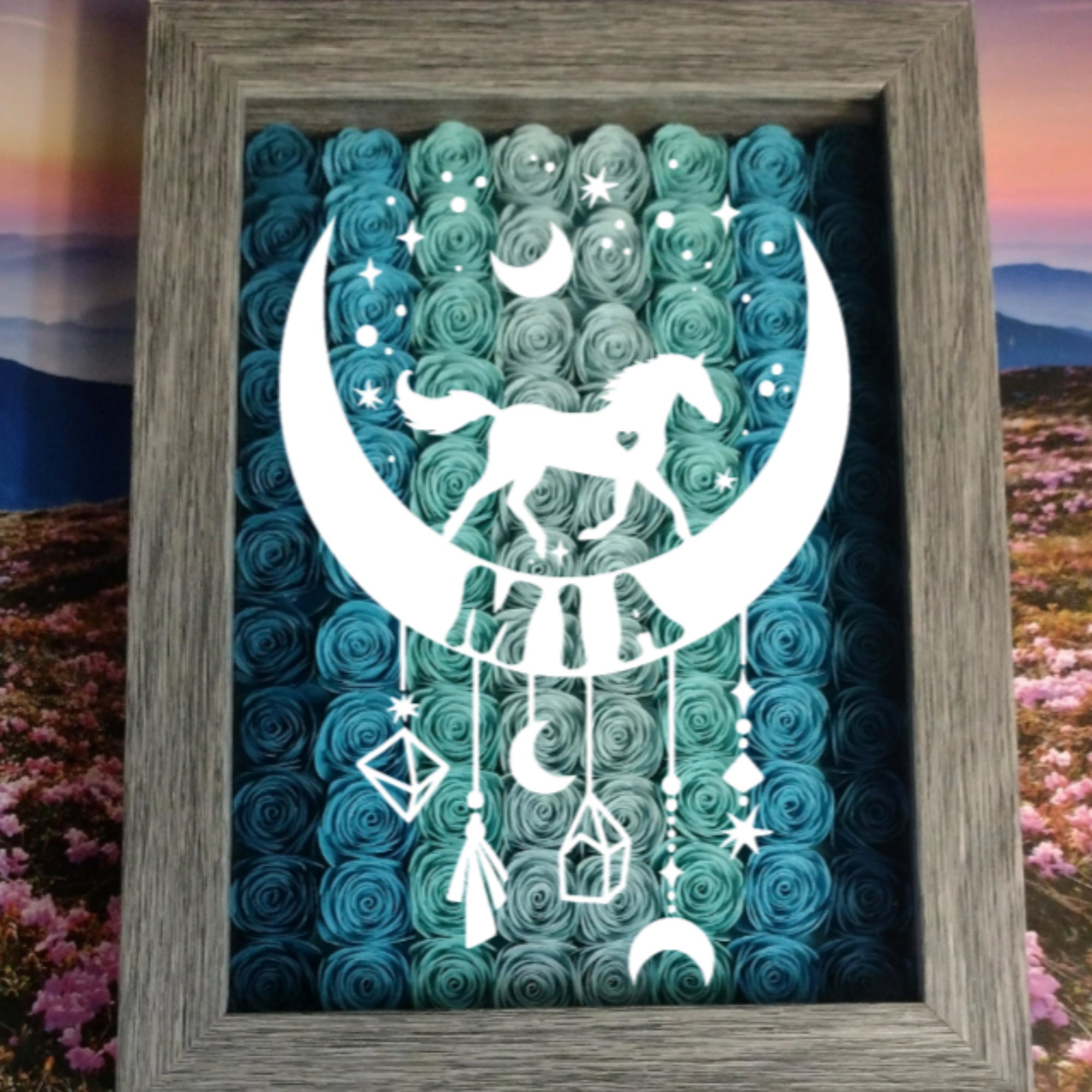 Personalized Moon Shadow Box Horse Paper Flower Shadow Box Custom Moon ...