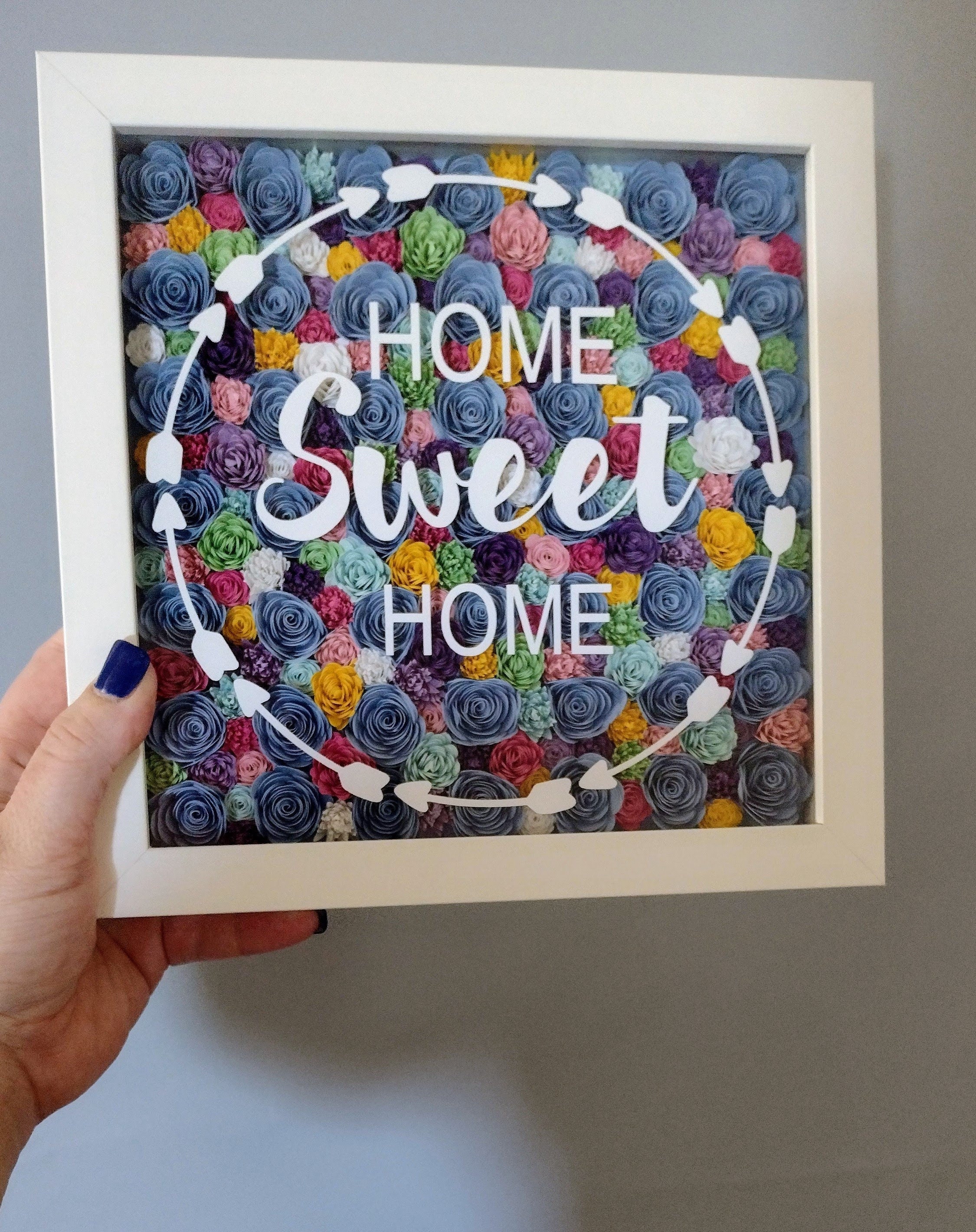 Home Sweet Home Floral Shadow Box Paper Flower Frame Housewarming Gift ...