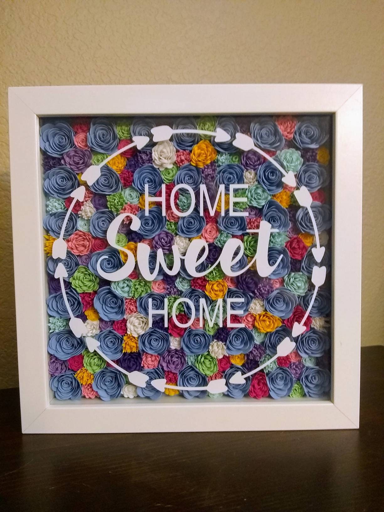 Home Sweet Home Floral Shadow Box Paper Flower Frame Housewarming Gift ...