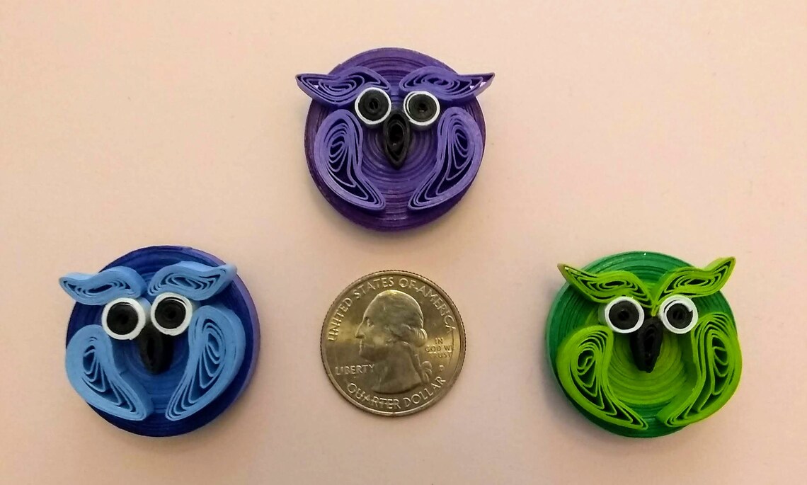 Paper Quilled Owl Magnets Set of 3, Blue Owl, Purple Owl, Green Owl - Etsy
