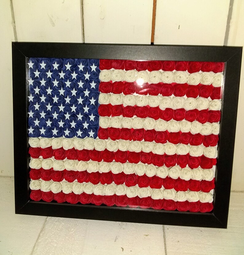 Handcrafted American Flag Paper Flower Shadow Box - Patriotic Home ...